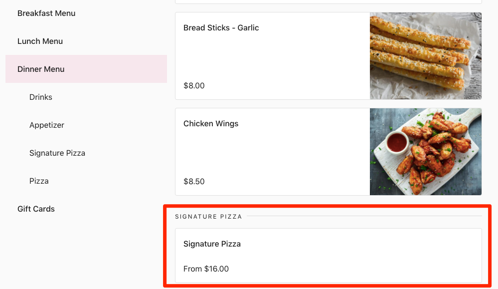 Matrix Inventory for Online Ordering XT