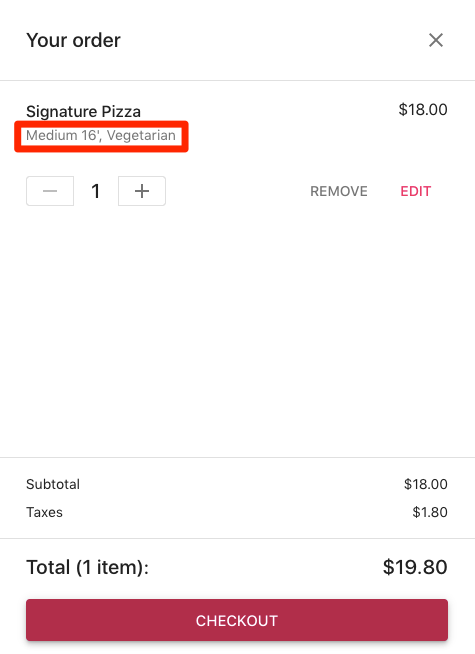 Matrix Inventory for Online Ordering XT