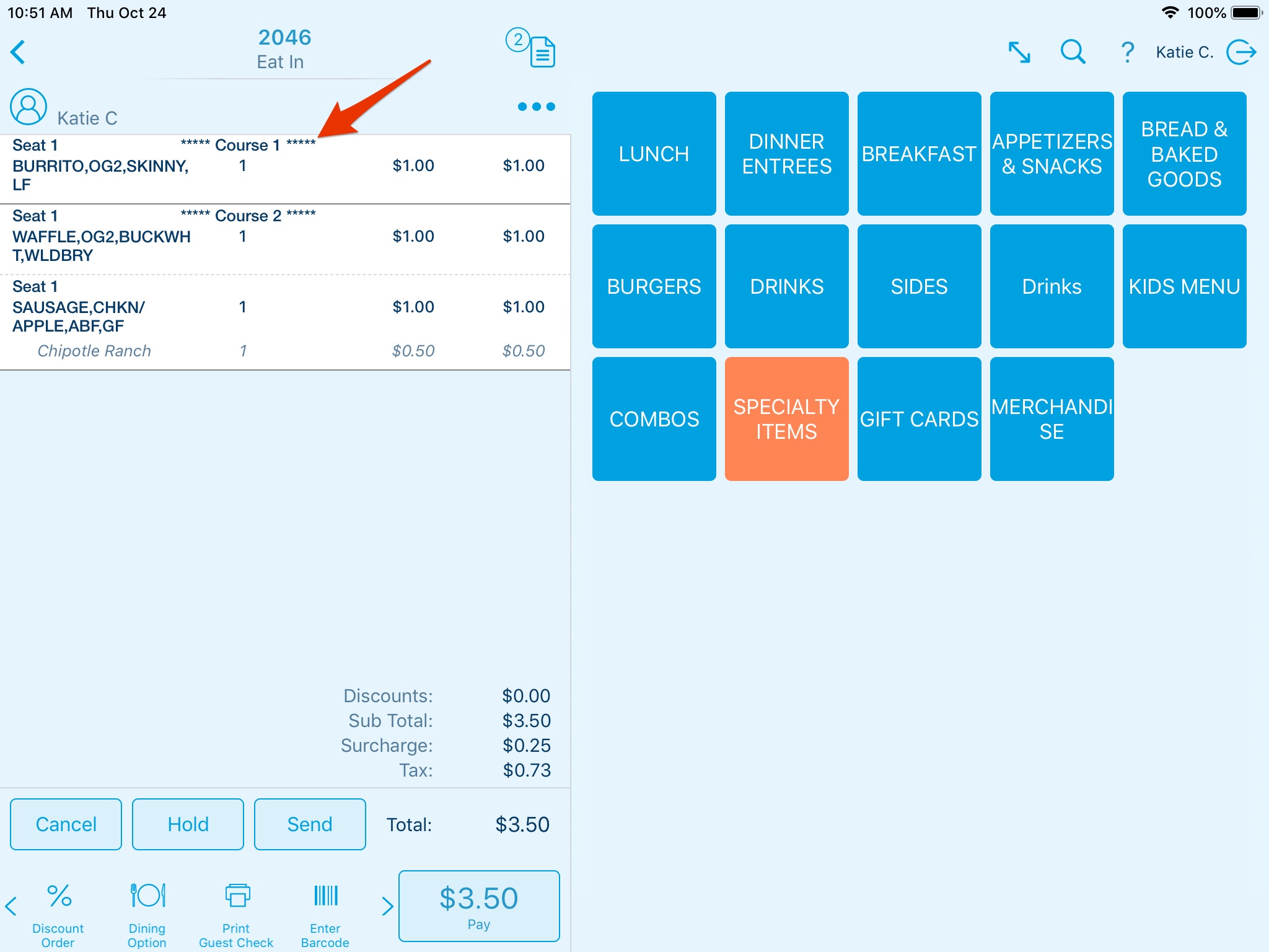 Quick Course/Seat Menu