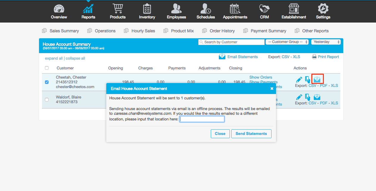 House Accounts – Individual Point of Sale