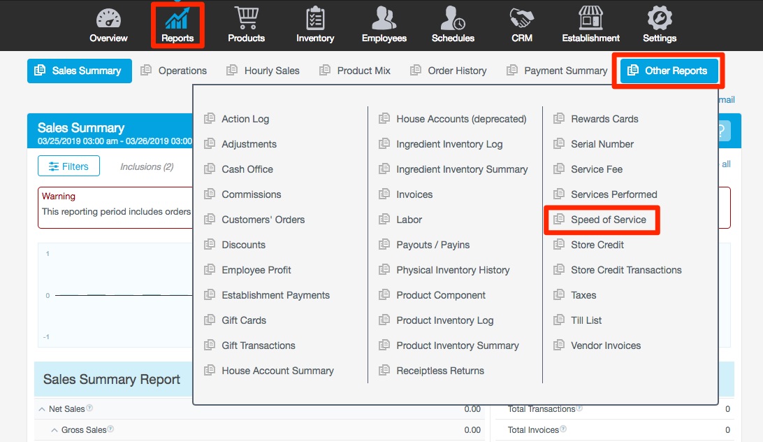 Speed of Service Report – Individual Point of Sale