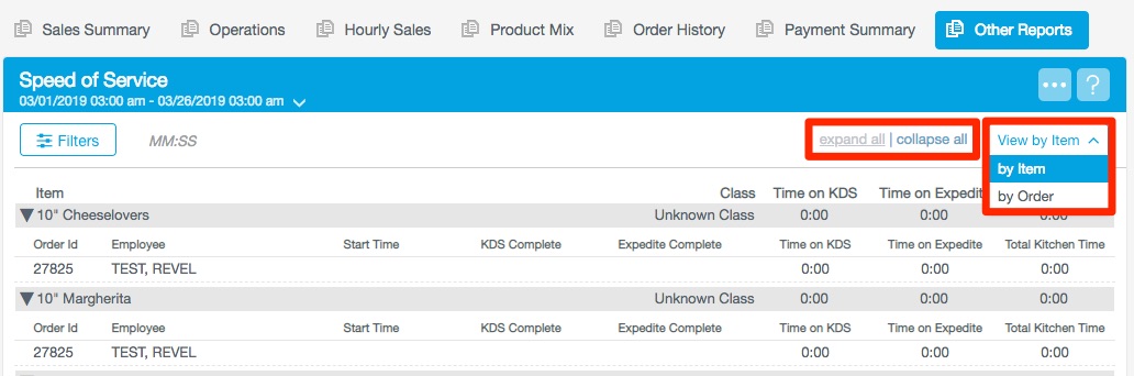 Speed of Service Report – Individual Point of Sale