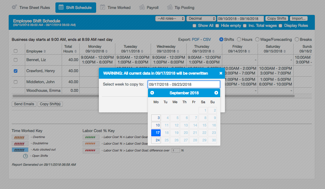 Creating Shift Schedules