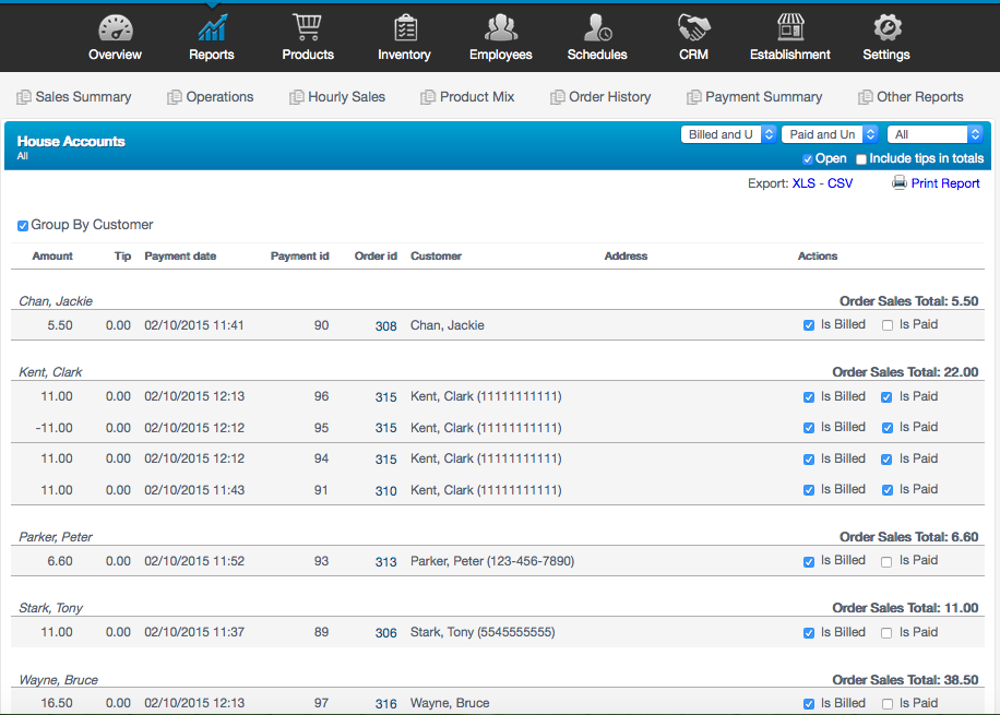 House Accounts Report