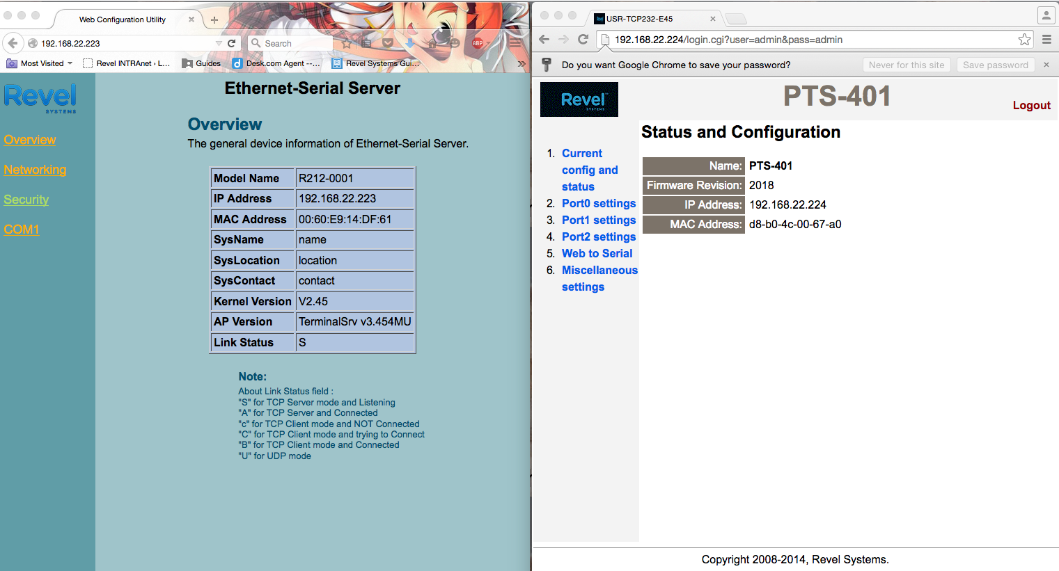 Reconfiguration of R212/PTS401 Serial Servers