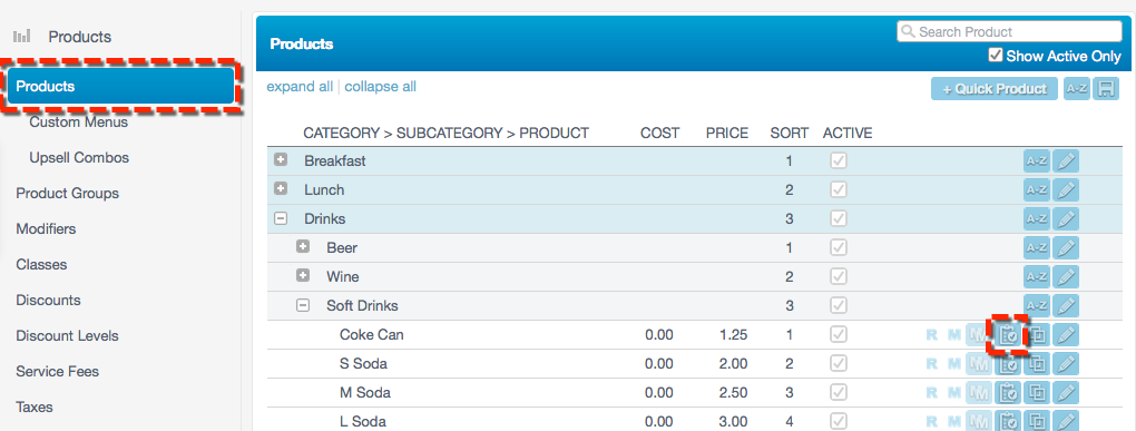 Updating Products' Inventory Settings