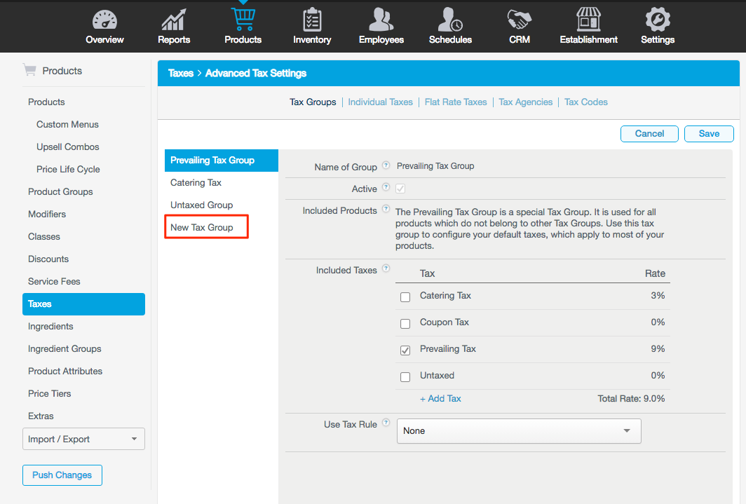 Adding a Tax by Dining Option