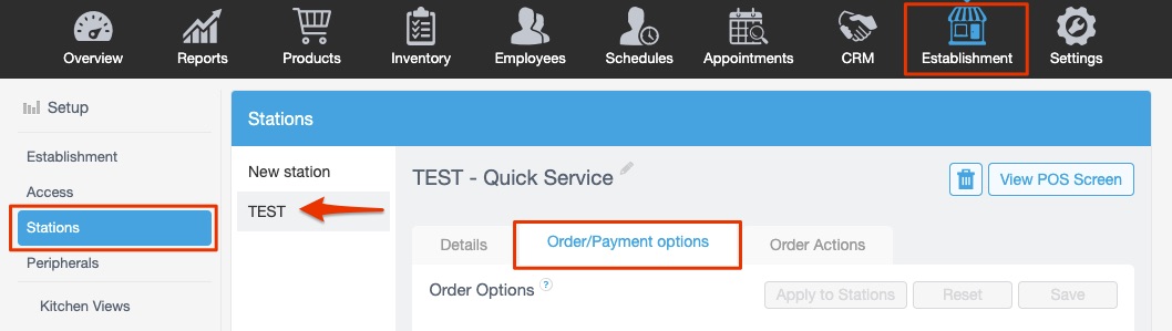 Customizing Order, Payment and Action Options