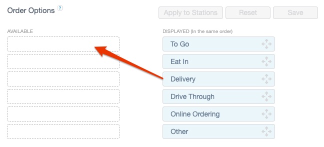 Customizing Order, Payment and Action Options