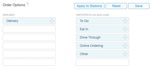 Customizing Order, Payment and Action Options