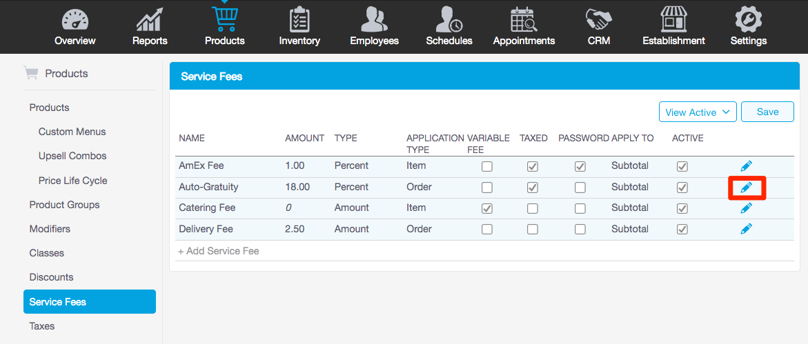 Pass Through Service Fees – Individual Point of Sale