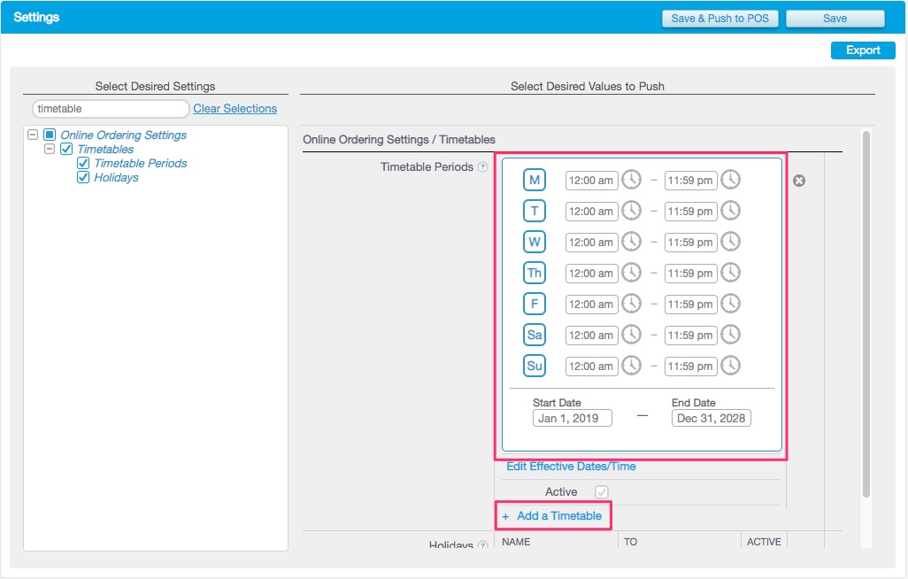 Online Ordering: Settings