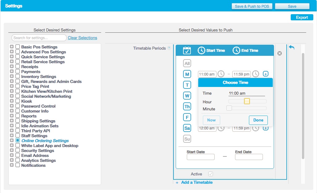 Online Ordering: Settings