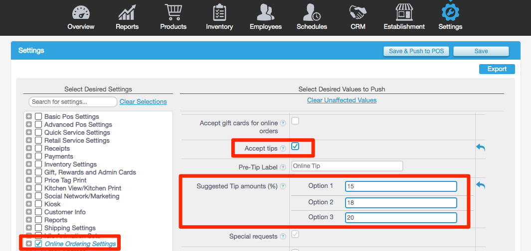 Online Ordering: Configurable Suggested Tip Amounts