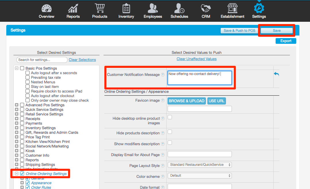 Online Ordering: Custom Notification Message
